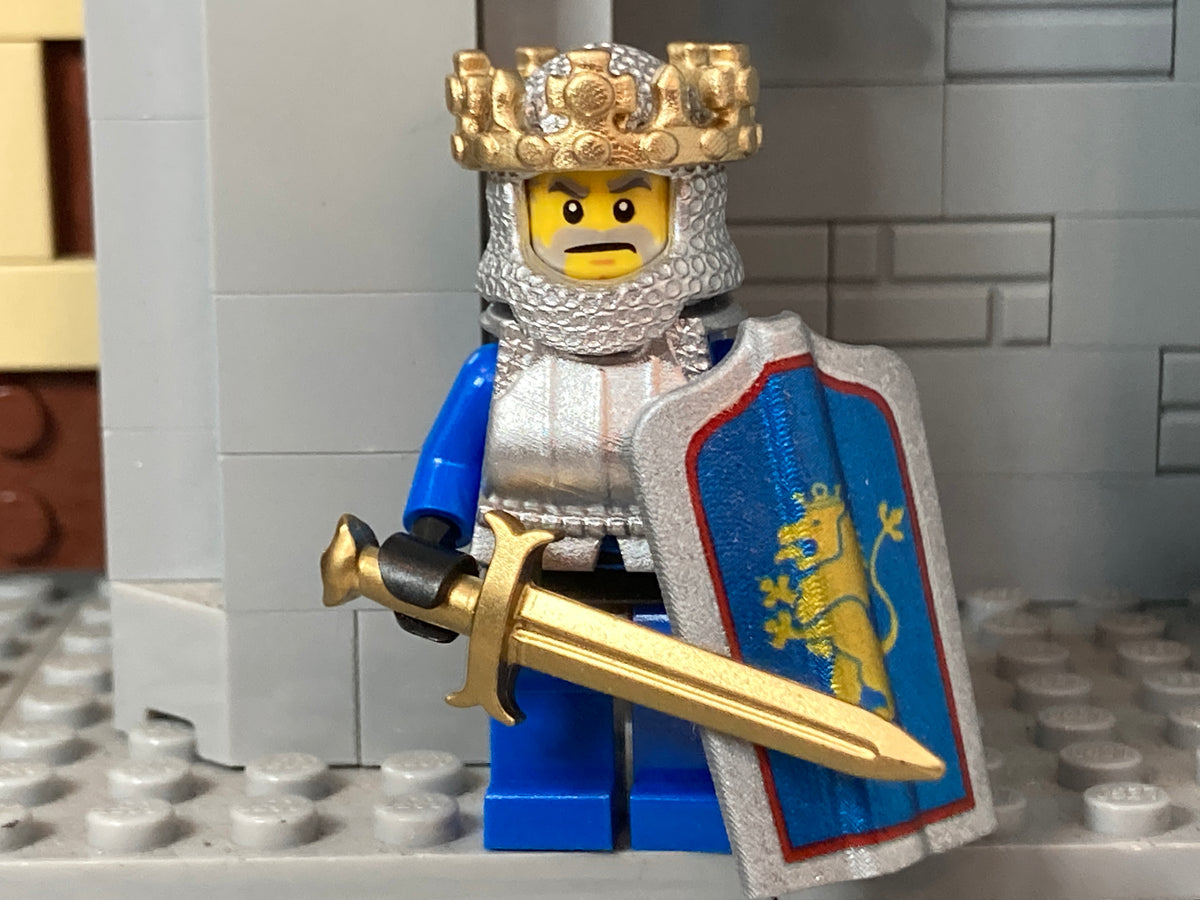 Classic LEGO Lion Knights King w/Custom Crown & NEW Armor! (in Metalli ...